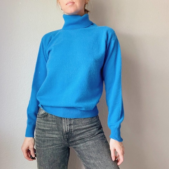 Vintage | Sweaters | Vintage 0 Pure Cashmere Royal Blue Turtleneck Sweater | Poshmark